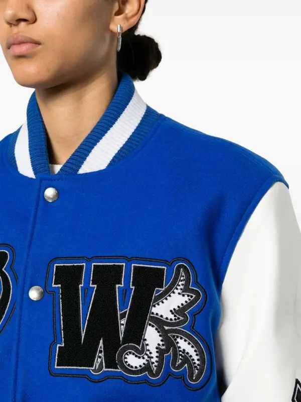 Off-White Royal Logo Appliqué Varsity Jacket - Blue