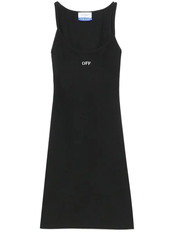 Off-White Embroidered Ribbed Minidress - Black