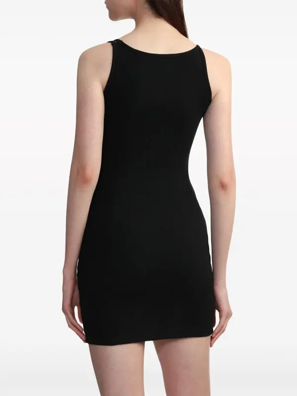 Off-White Embroidered Ribbed Minidress - Black