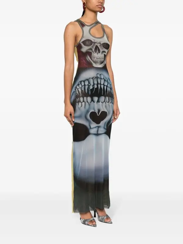 Ottolinger Skull-Print Mesh Dress In Green - 38% Off | Editorialist