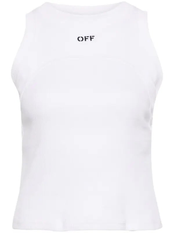 Off-White Embroidered Logo Ribbed Tank Top - White