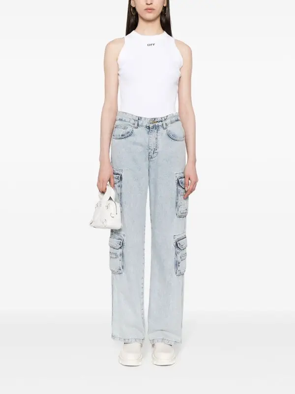 Off-White Embroidered Logo Ribbed Tank Top - White