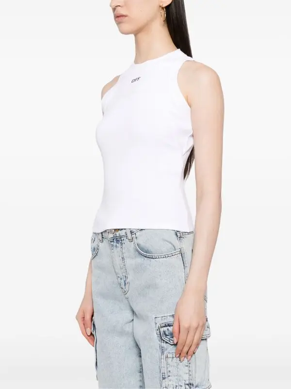 Off-White Embroidered Logo Ribbed Tank Top - White