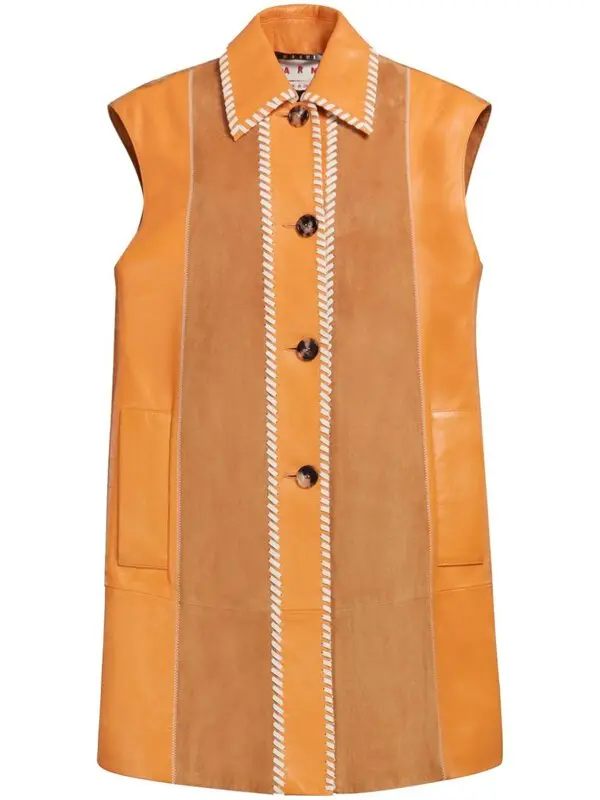 Marni Striped Whipstitch-trim Leather Waistcoat