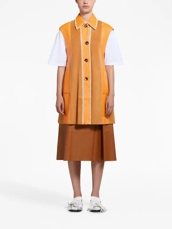 Marni Striped Whipstitch-trim Leather Waistcoat