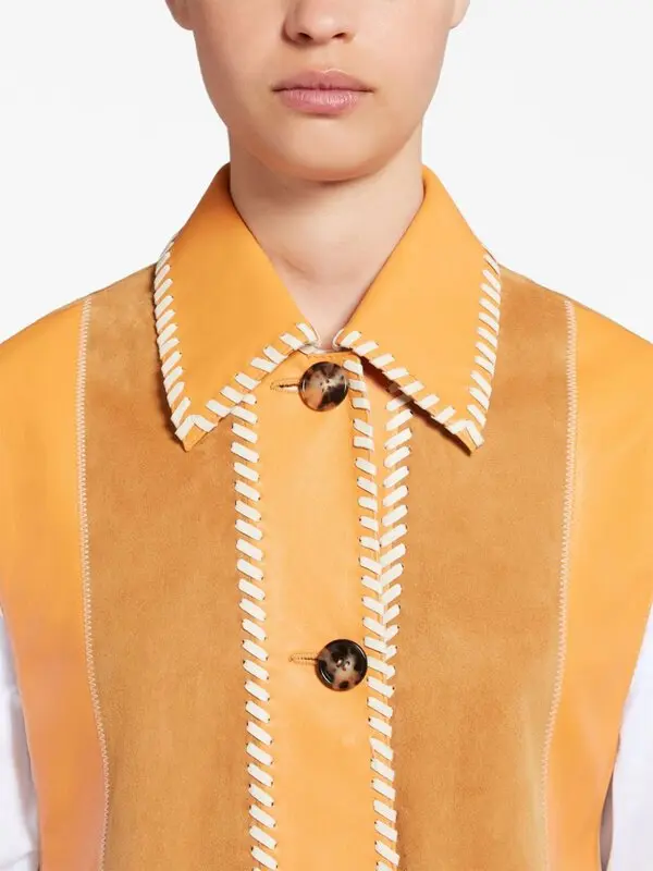 Marni Striped Whipstitch-trim Leather Waistcoat
