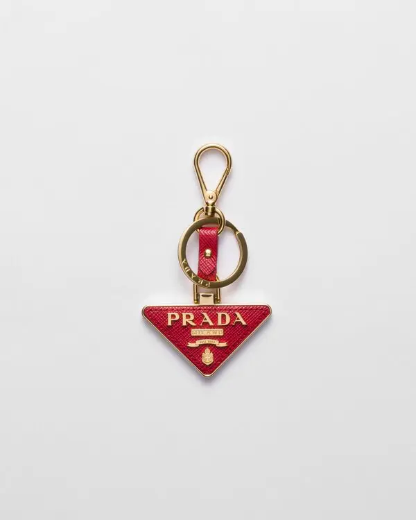 Prada Saffiano Leather And Metal Keychain - Fiery Red