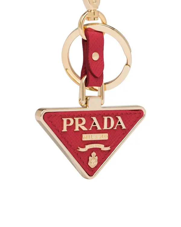 Prada Saffiano Leather And Metal Keychain - Red
