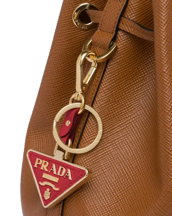 Prada Saffiano Leather And Metal Keychain - Red