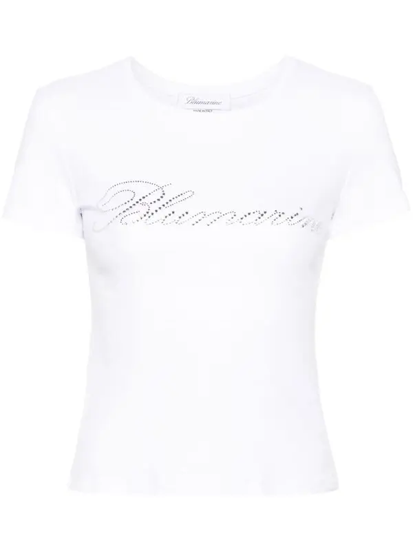 Blumarine Rhinestoned-logo Cotton T-shirt - White