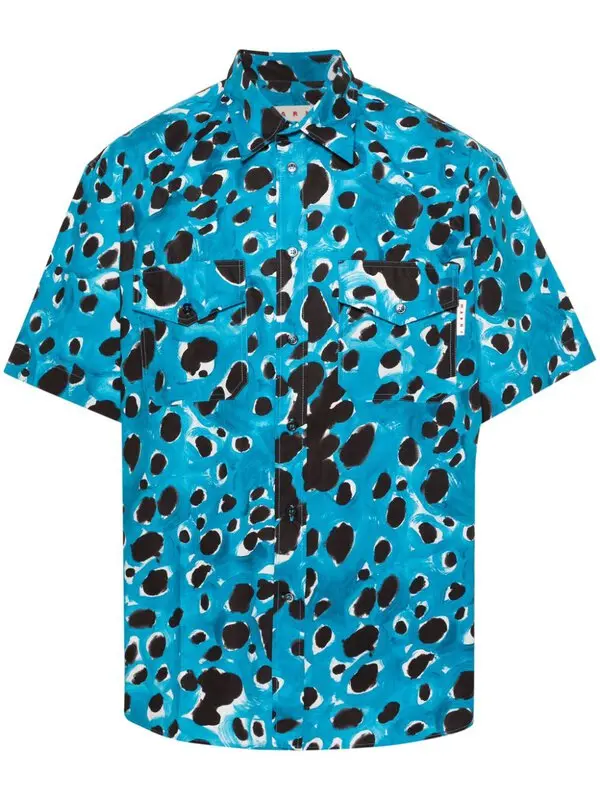 Marni Abstract-print Cotton Shirt - Blue