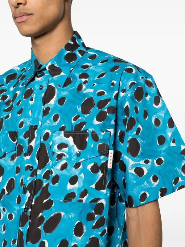 Marni Abstract-print Cotton Shirt - Blue