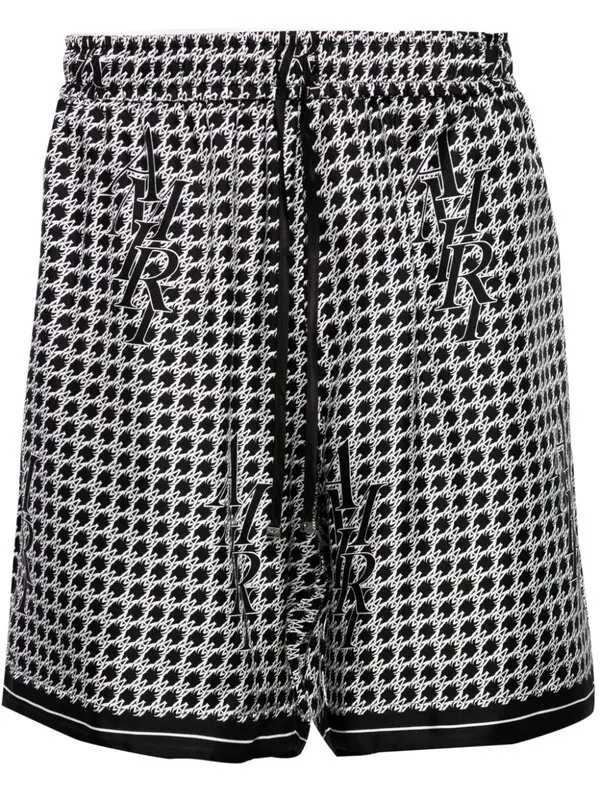 Amiri Printed Silk Staggard Shorts - Black