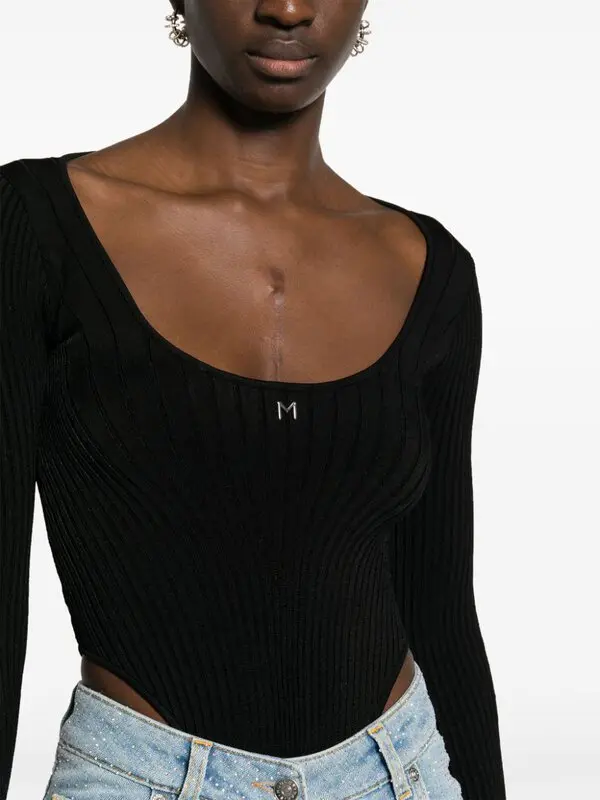 MUGLER Logo-plaque Ribbed Bodysuit