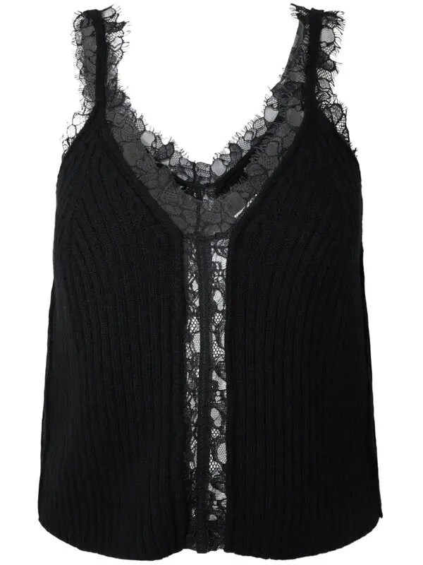 Simkhai Elsie Lace-trimmed Ribbed-knit Top