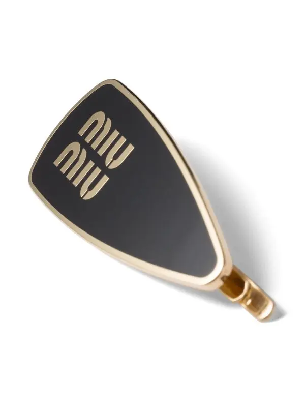 Miu Miu Engraved-logo Enamel Hair Clip - Black