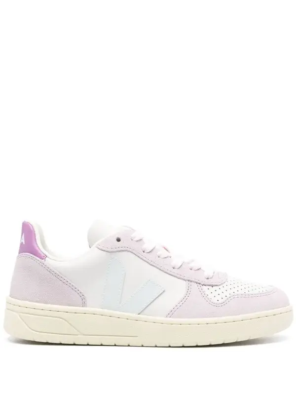VEJA V-10 Panelled Leather Sneakers - White