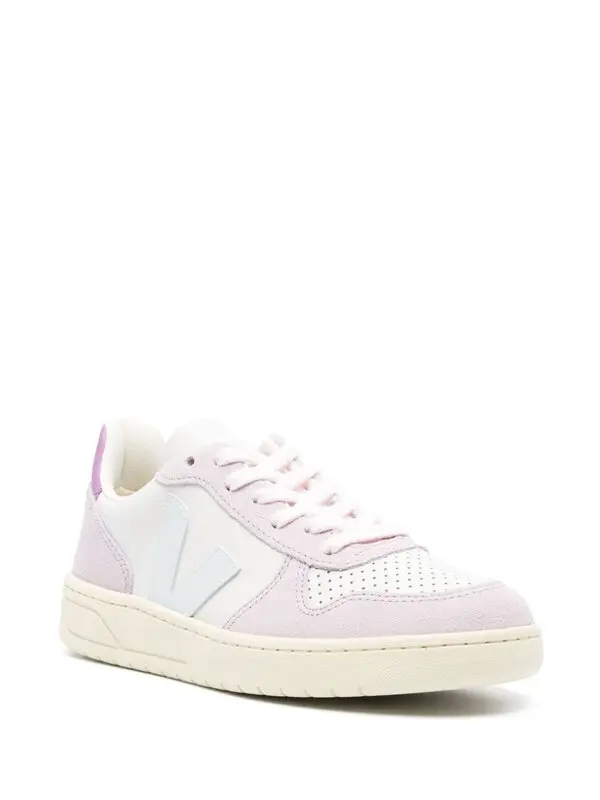 VEJA V-10 Panelled Leather Sneakers - White
