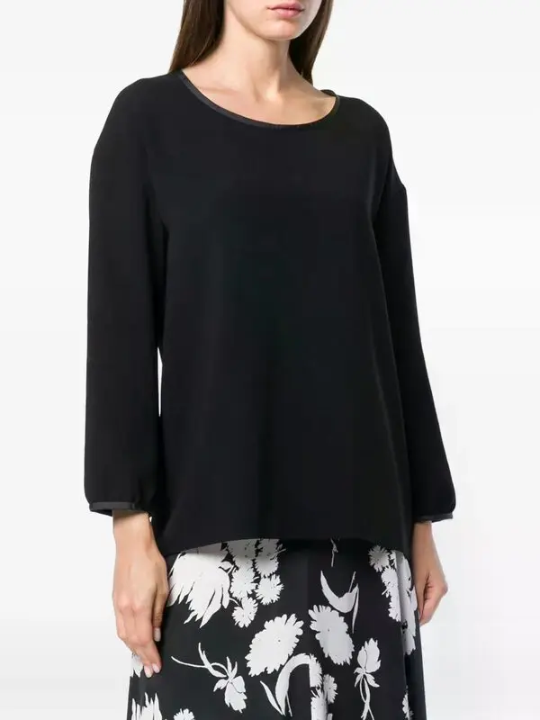Alberto Biani Satin-trim Crewneck Blouse