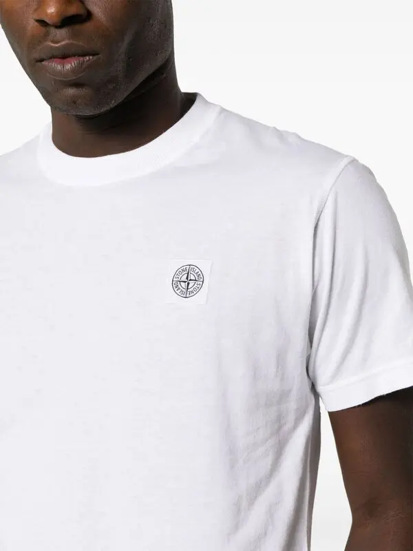 Stone Island Compass-appliqué Cotton T-shirt - White