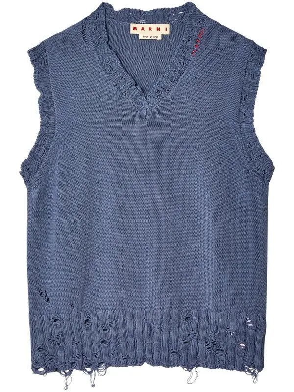 Marni Distressed V-neck Knit Vest