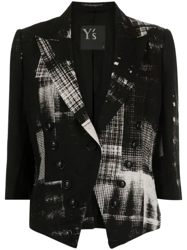 Y’s Check-print Blazer - Black
