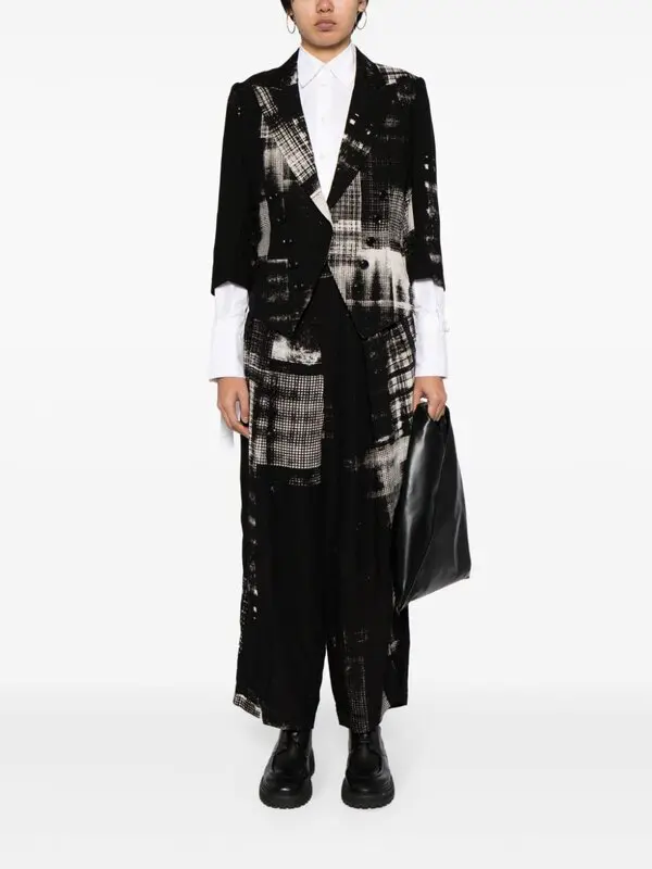 Y’s Check-print Blazer - Black