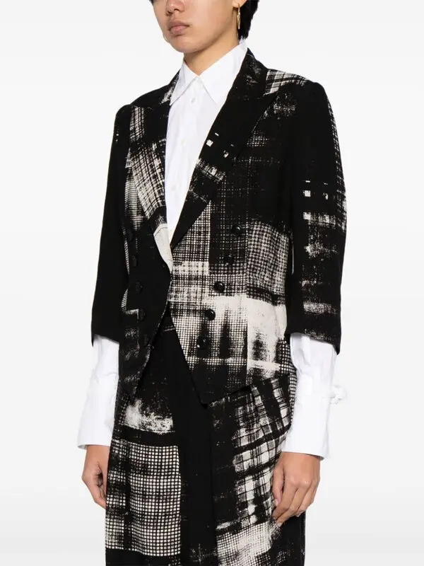 Y’s Check-print Blazer - Black