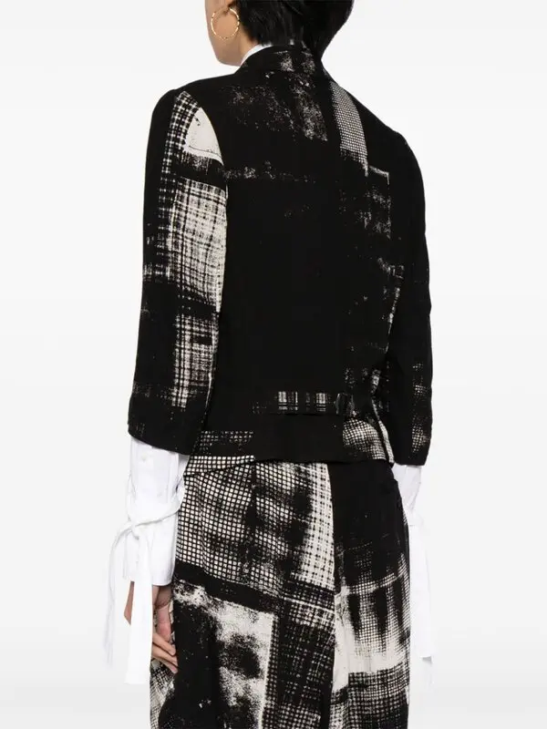 Y’s Check-print Blazer - Black