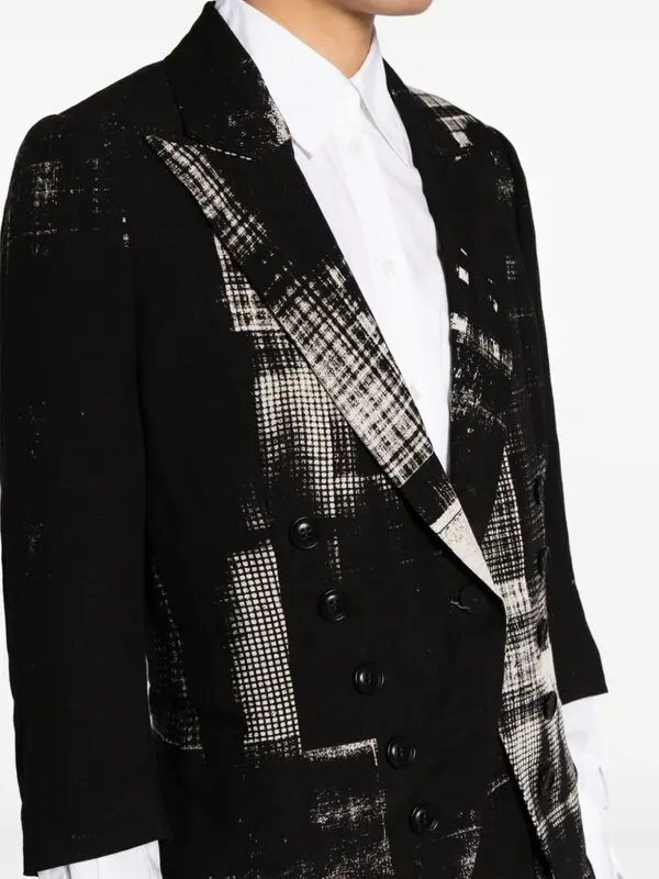 Y’s Check-print Blazer - Black
