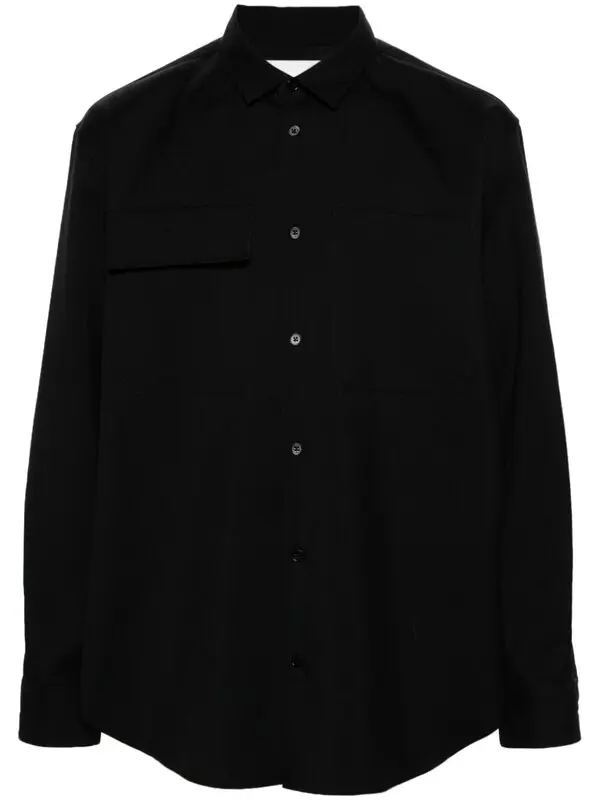 JIL SANDER Gabardine Virgin Wool Shirt - Black