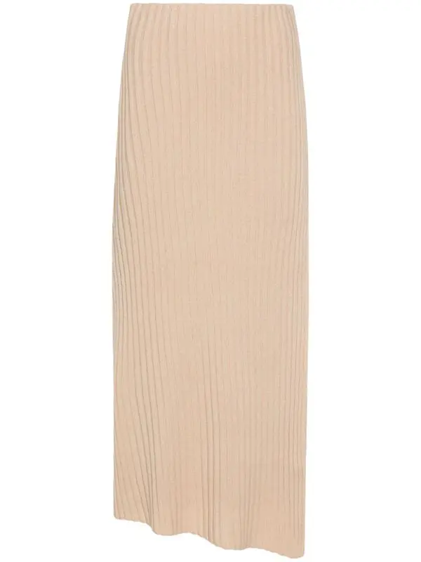 BY MALENE BIRGER Chunky-ribbed Asymmetric Skirt - Neutrals