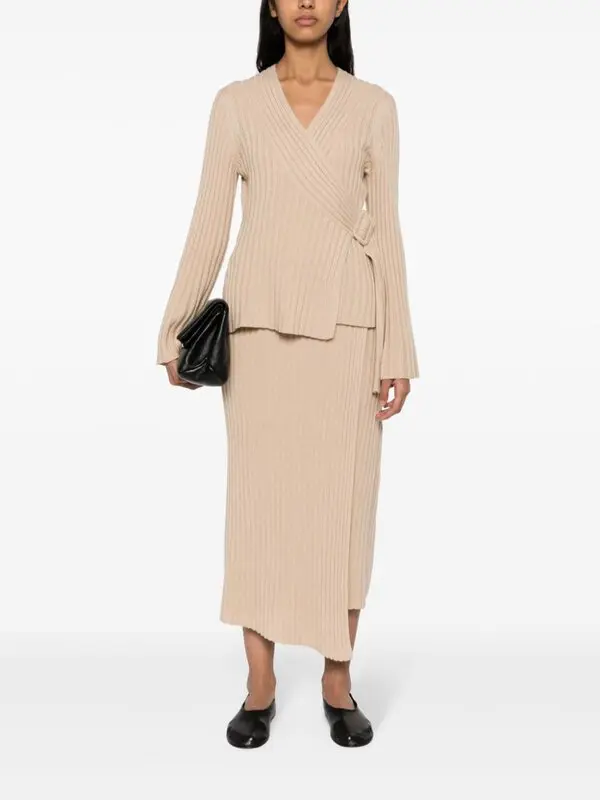 BY MALENE BIRGER Chunky-ribbed Asymmetric Skirt - Neutrals