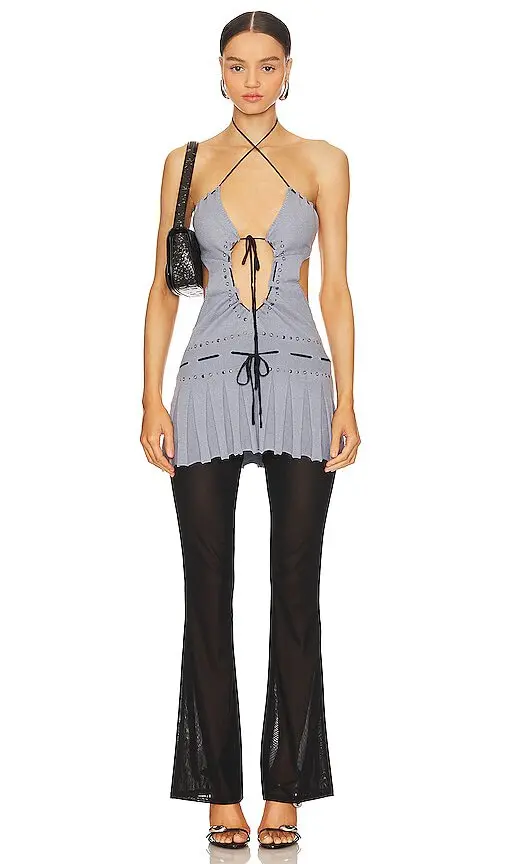 Jaded London Knit Studded Tie Dress - Grey | Editorialist