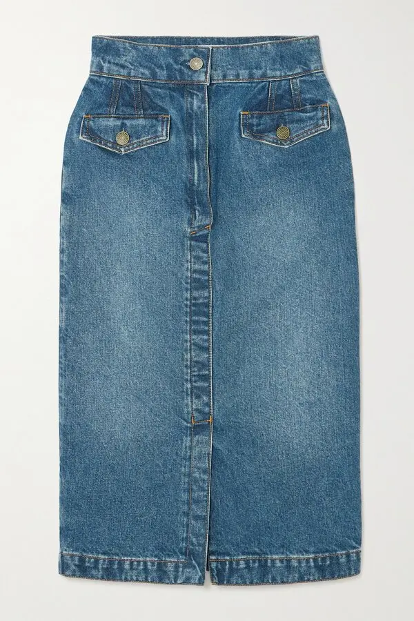 FRAME Net Sustain Denim Midi Skirt