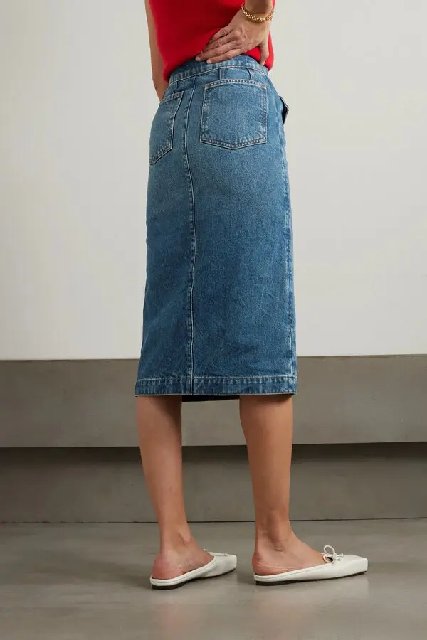 FRAME Net Sustain Denim Midi Skirt