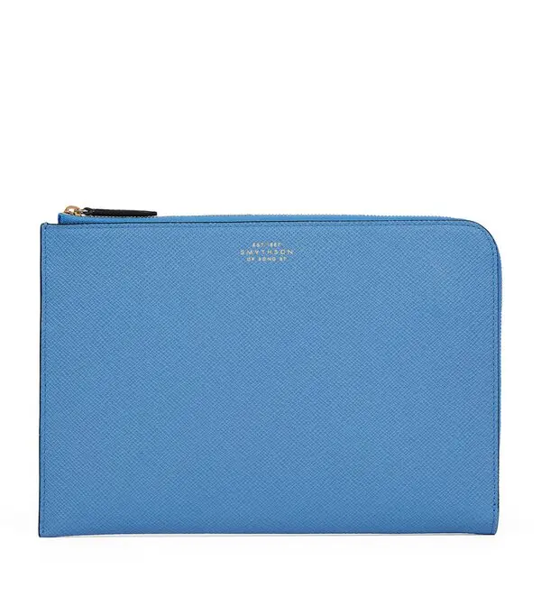 Smythson Panama Leather Slim Pouch - Blue