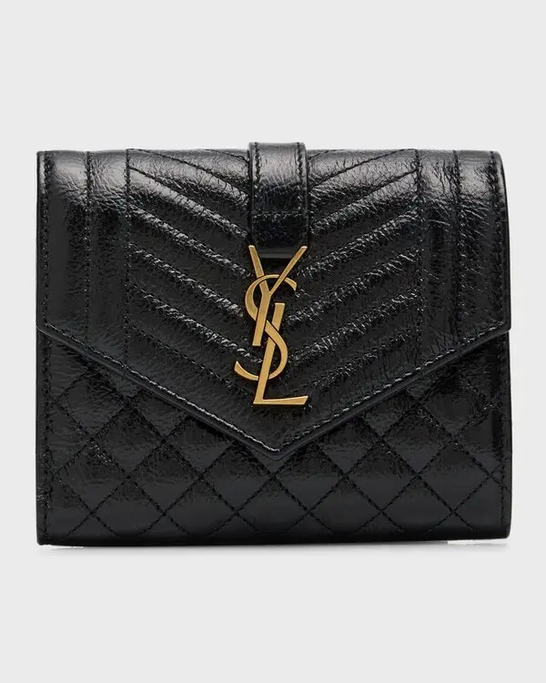 Saint Laurent Trifold Quilted Leather Wallet Black Editorialist