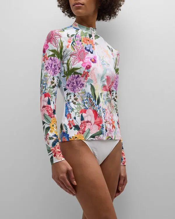 Johnny Was Neon Jungle Long-sleeve Rashguard Surf Shirt