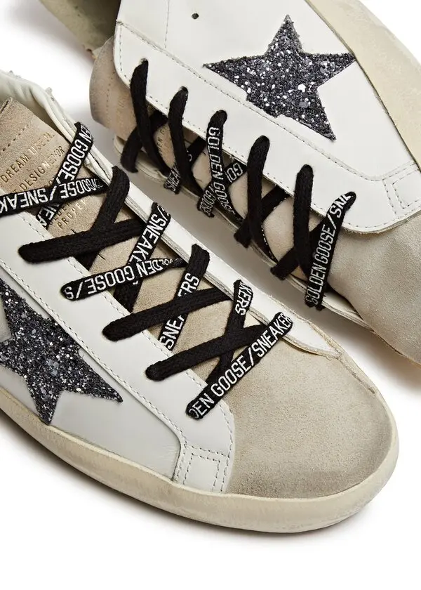 GOLDEN GOOSE Super-star Glittered Leather Sneakers