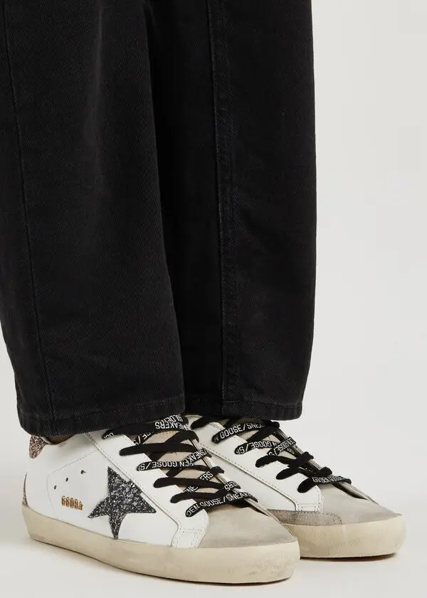 GOLDEN GOOSE Super-star Glittered Leather Sneakers