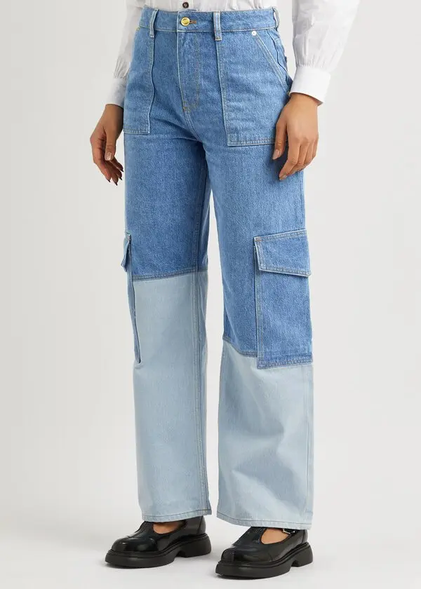GANNI Angi Panelled Wide-leg Jeans