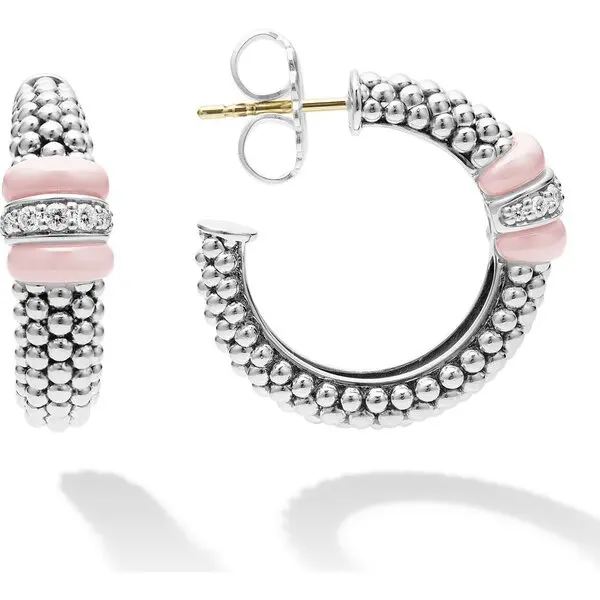 Lagos Pink Caviar Diamond Hoop Earrings - Silver