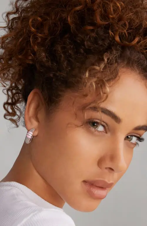 Lagos Pink Caviar Diamond Hoop Earrings - Silver