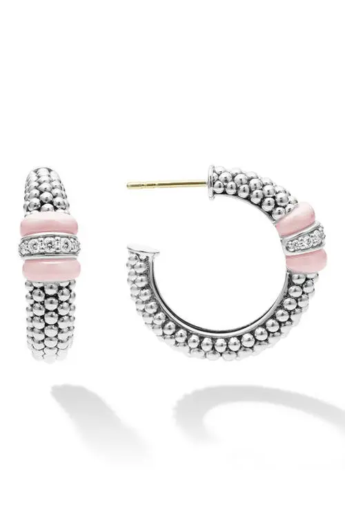 Lagos Pink Caviar Diamond Hoop Earrings - Silver