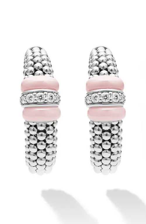 Lagos Pink Caviar Diamond Hoop Earrings - Silver