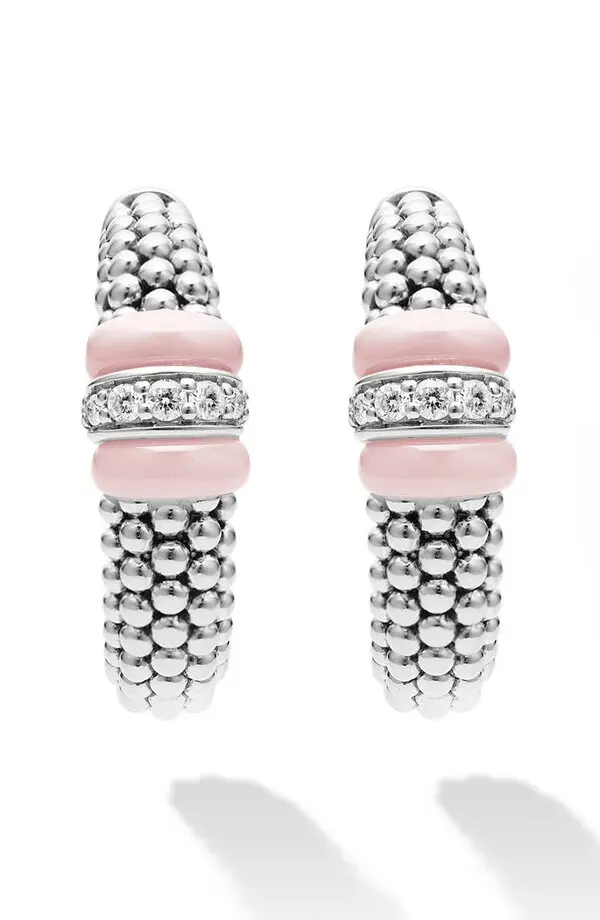 Lagos Pink Caviar Diamond Hoop Earrings - Silver