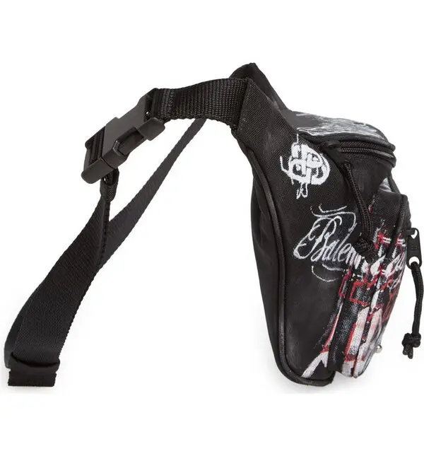 BALENCIAGA グラフィティボディバッグ Balenciaga Explorer Canvas Belt Bag With Graffiti Logo In Black