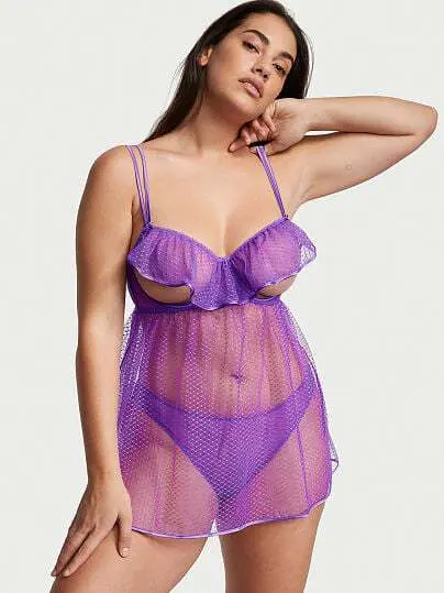 Victoria's Secret Very Sexy Peekaboo Mesh Open-cup Babydoll Set