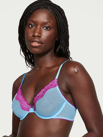 Victoria's Secret Tease Lace-trim Unlined Demi Bra - Blue